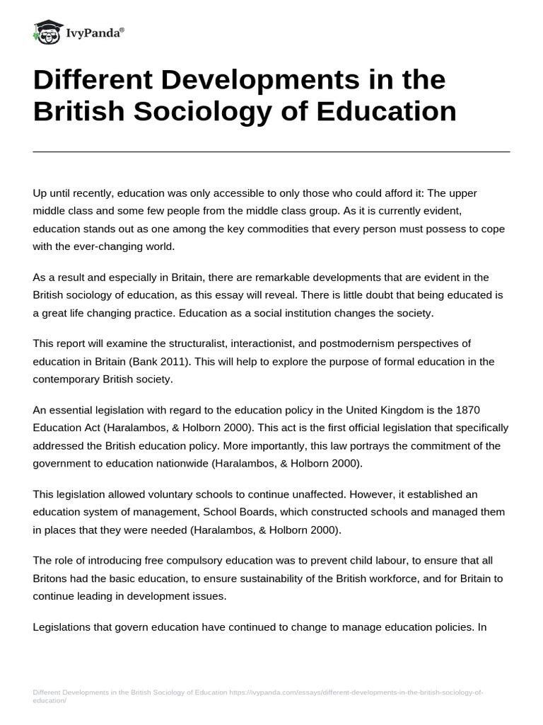 Different Developments in the British Sociology of Education | PDF ...