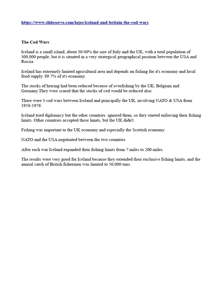 The Cod Wars: Iceland vs. UK Fishing Dispute | PDF