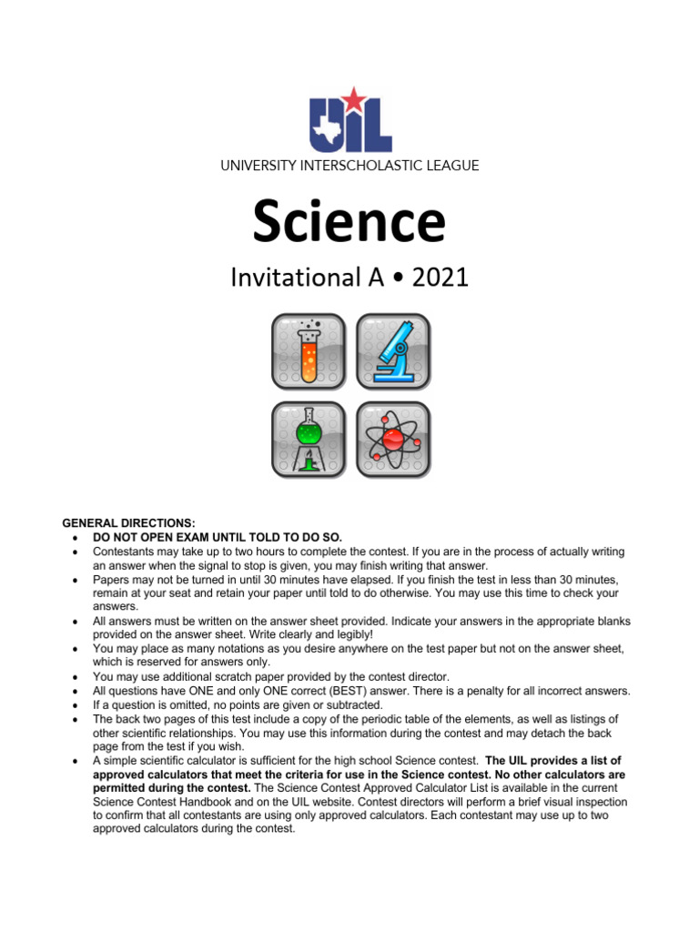 Uil Science 2021 Inv A | PDF | Force | Quark