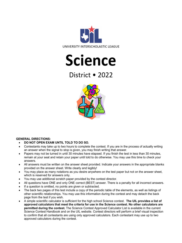 Uil Science 2022 District | PDF | Force | Mole (Unit)