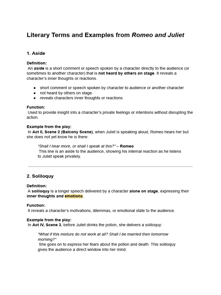Literary Terms and Examples From Romeo and Juliet | PDF | Poetry ...