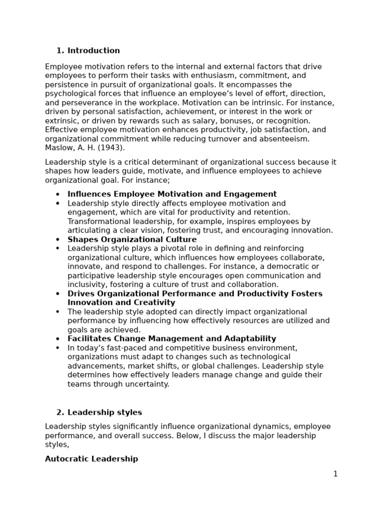 The Role of Leadership Styles in Employee Motivation Doc 2 | PDF ...