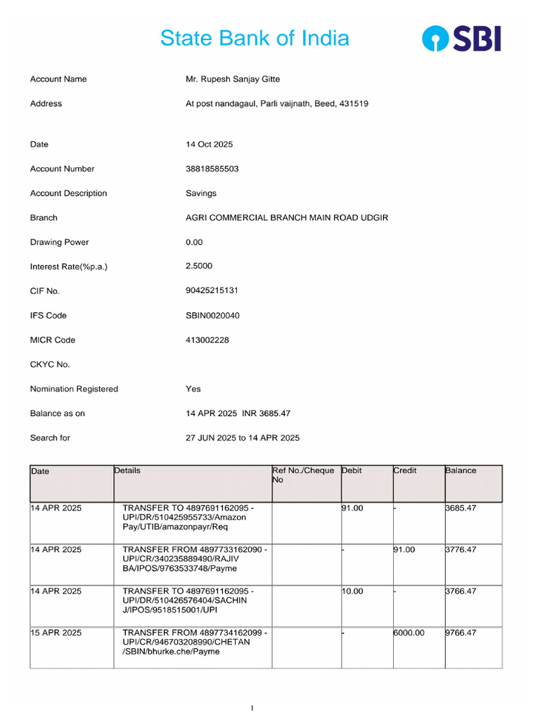 Bank Statement 6 Month | PDF