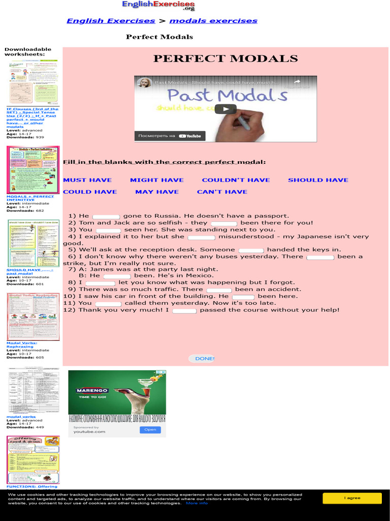 Perfect Modals Exercises for Teens | PDF | Language Mechanics ...