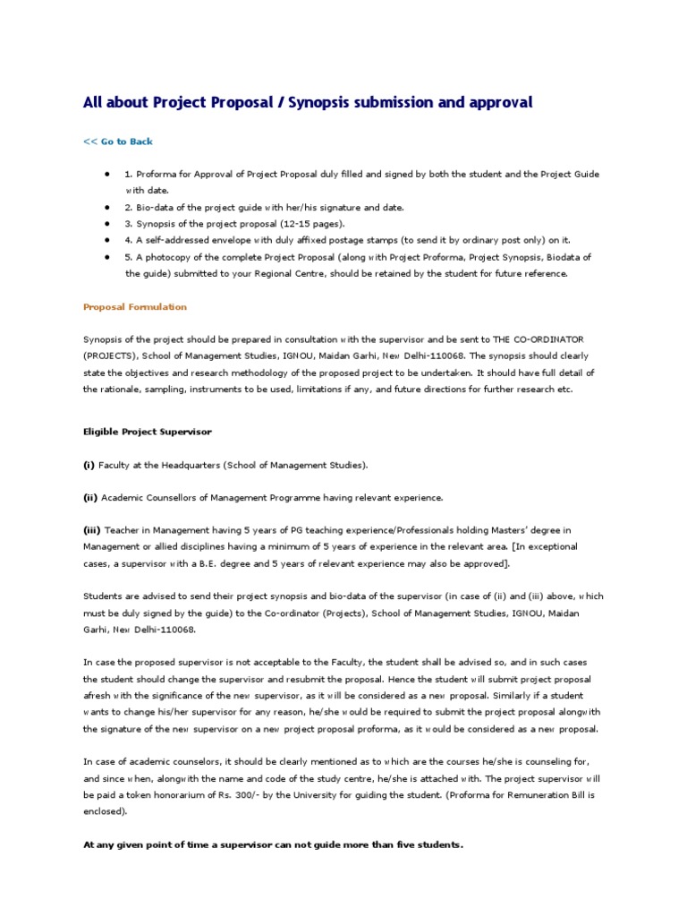 All About Ignou Project Proposal - Synopsis Submission And Approval 