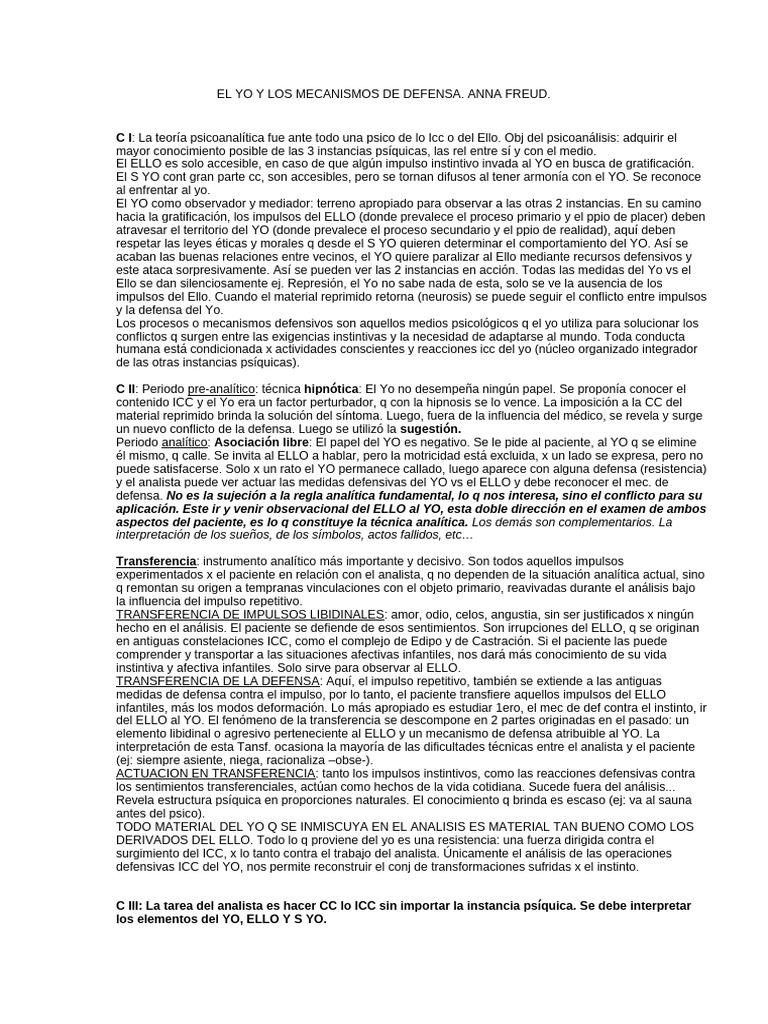 EL YO Y LOS MECANISMOS DE DEFENSA ANNA FREUD | PDF | Neurosis ...