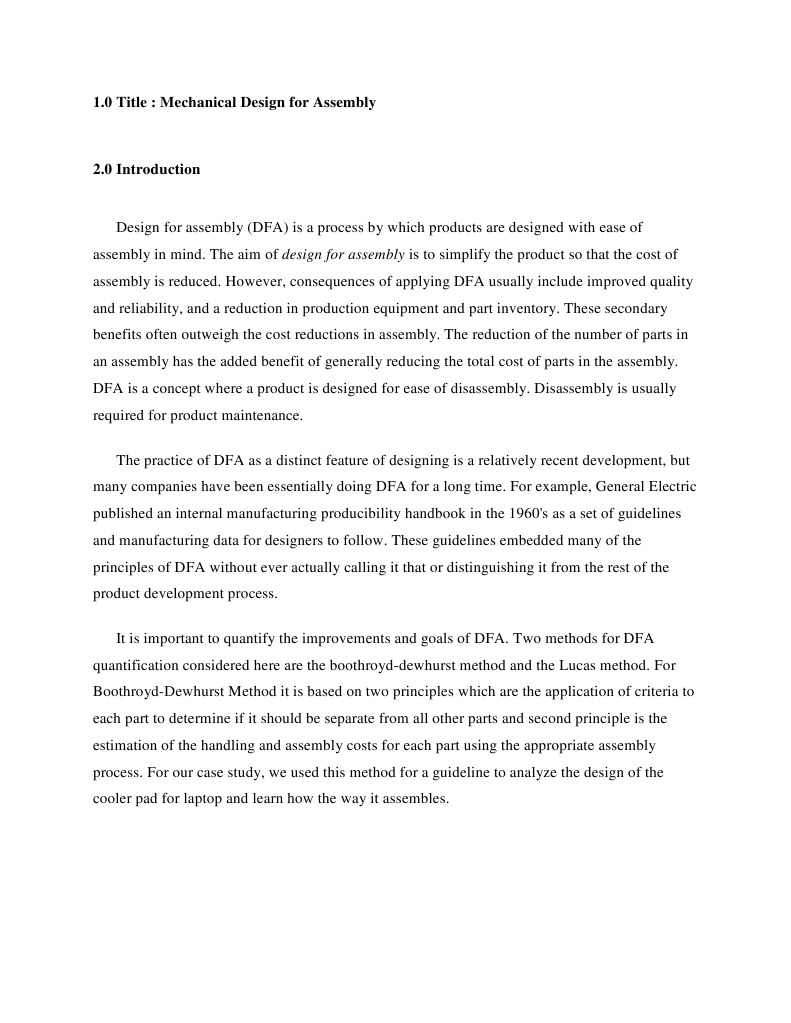 1.0 Title: Mechanical Design For Assembly | PDF | Production And ...