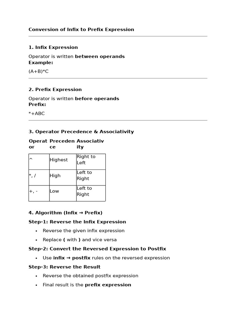 Conversion of Infix To Prefix Expression | PDF | Mathematics | Notation