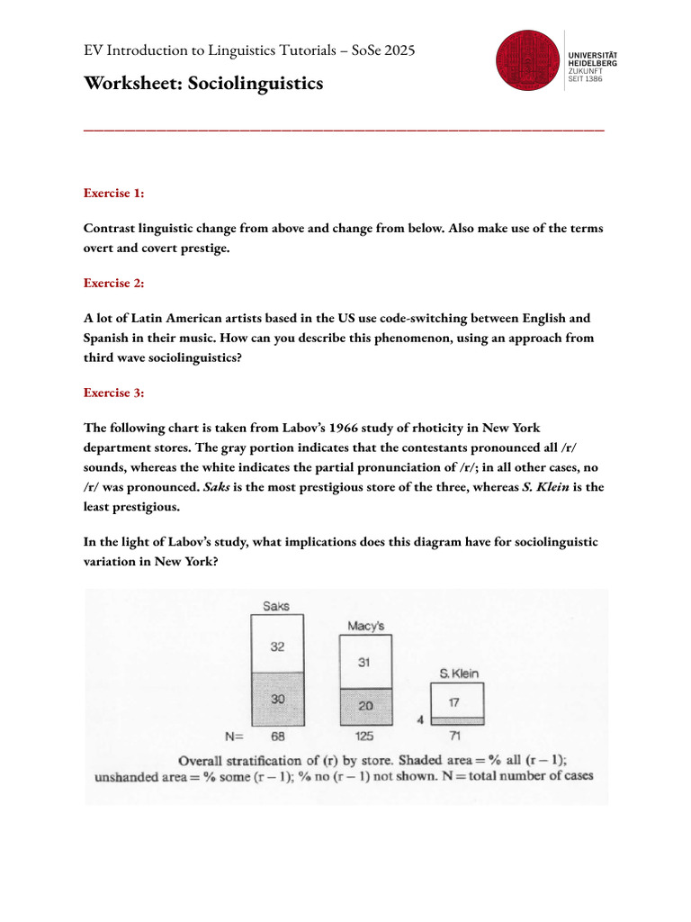 Sociolinguistics Worksheet for Tutorials | PDF