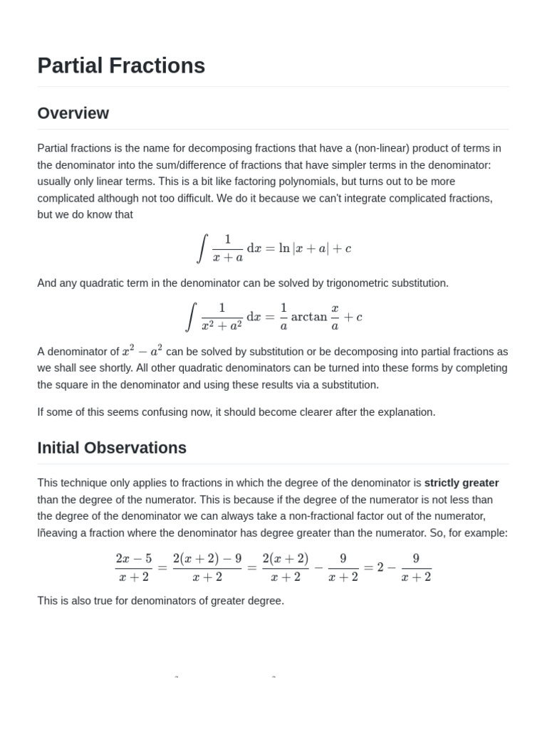 Partial Fractions | PDF | Elementary Mathematics | Mathematical Objects