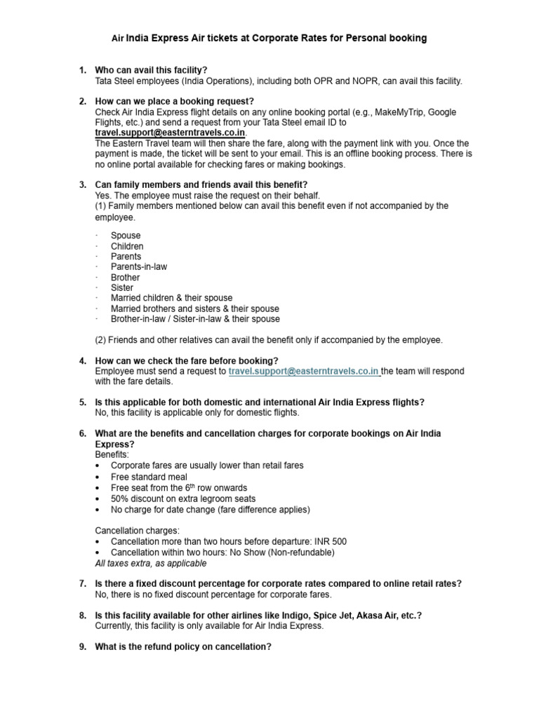Air India Express Corporate Ticket Booking | PDF
