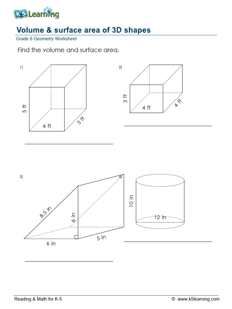 Grade 6 Volume Surface Area 3d Shapes A | PDF