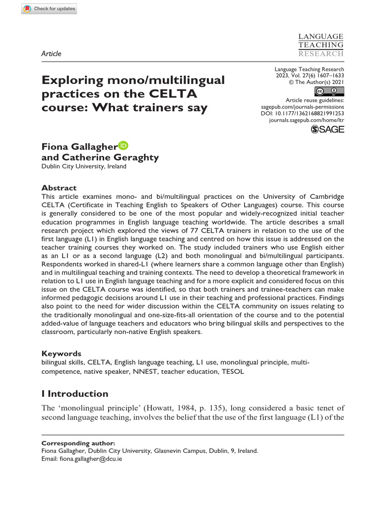Exploring Mono or Multilingual Practices On The CELTA Course - What ...