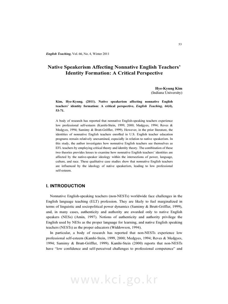 Native Speakerism Affecting Nonnative English Teachers Identity ...