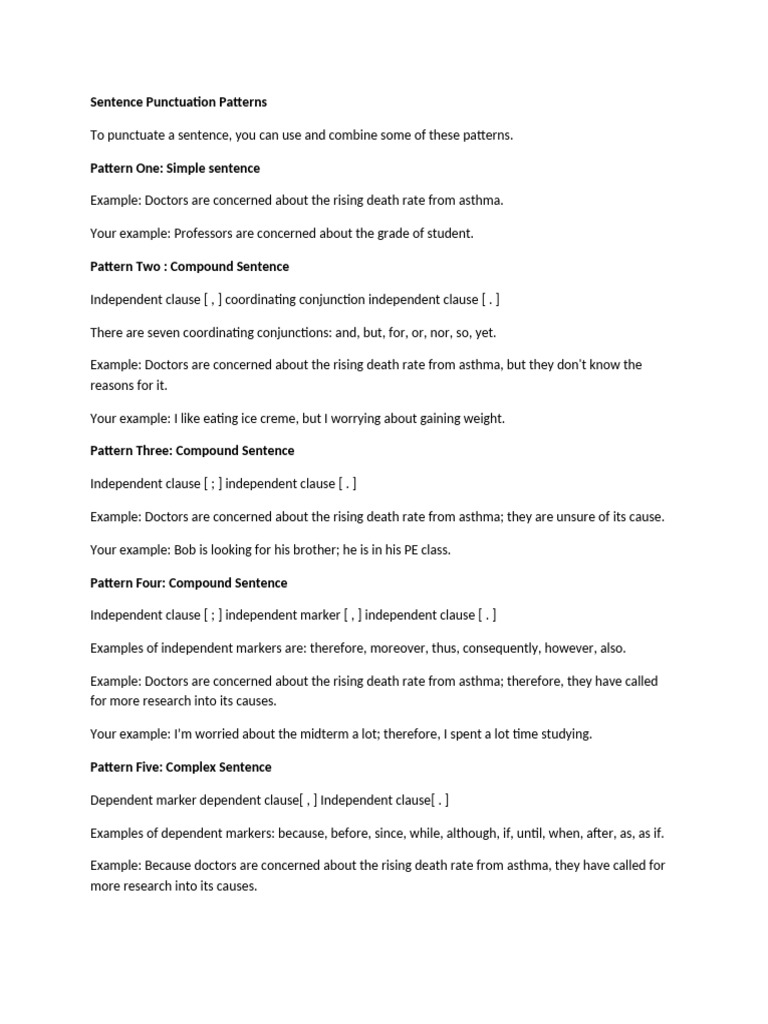Sentence Punctuation Patterns | PDF | Sentence (Linguistics) | Clause