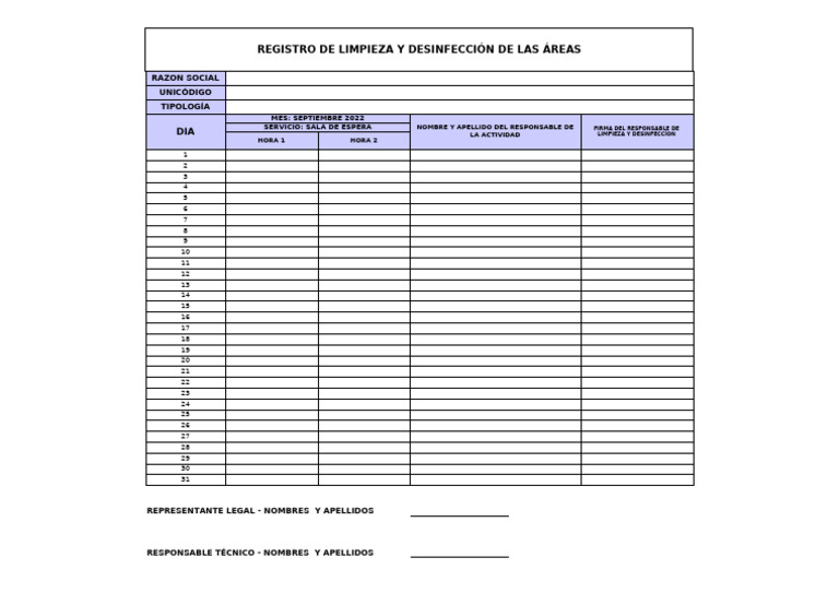 15.-REGISTRO DE LIMPIEZA Y DESINFECCIaN DE LAS ¦REAS | PDF