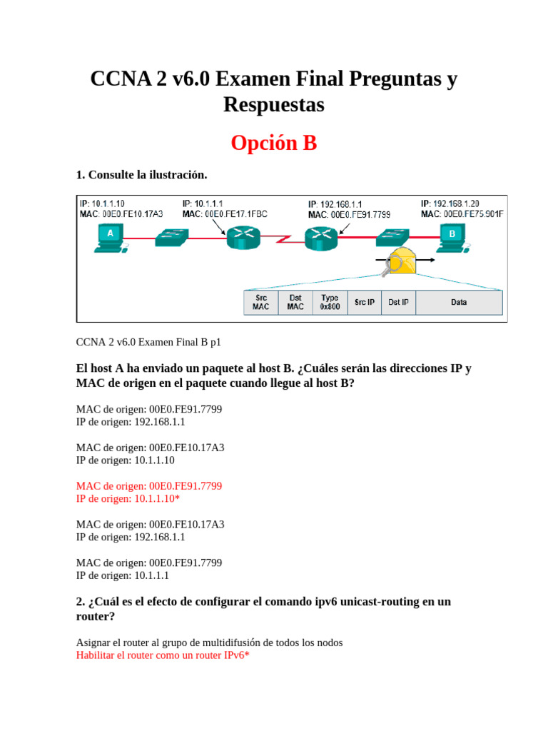 CCNA 2 Examen Final B | PDF | Dirección IP | Enrutador (Computación)