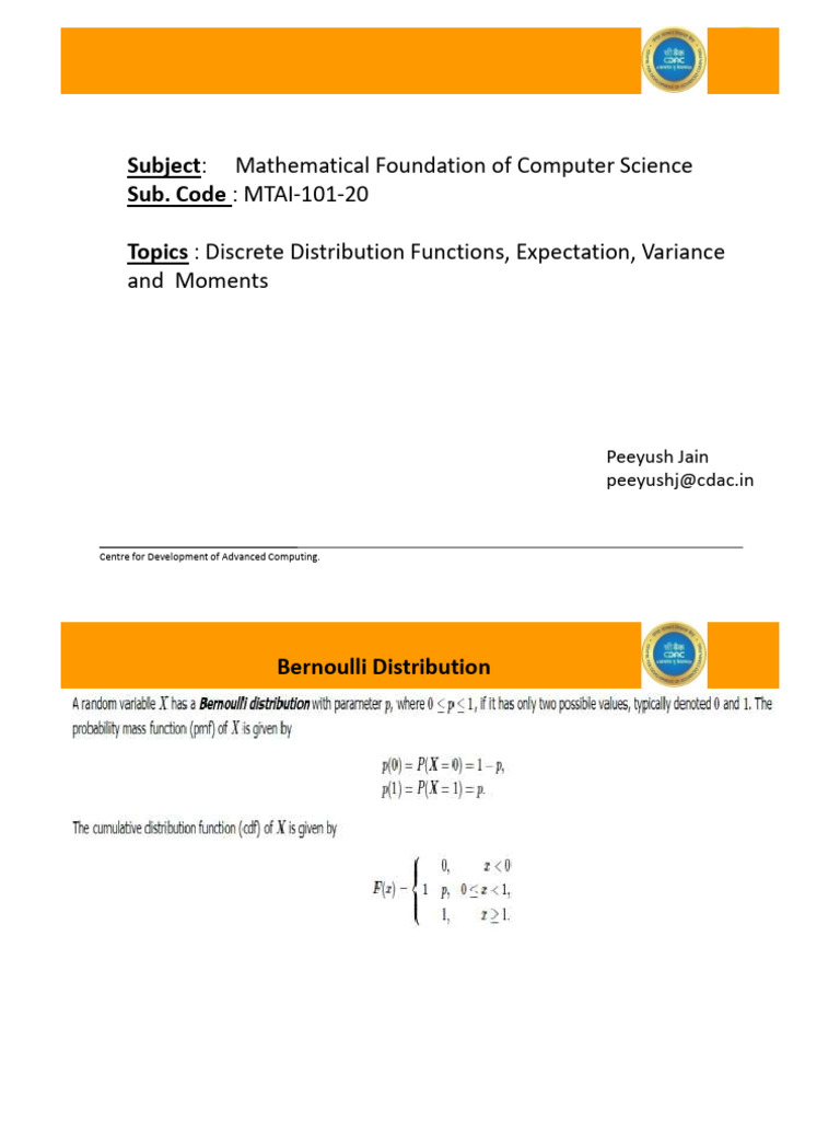 PMF PDF CDF | PDF | Probability Distribution | Variance