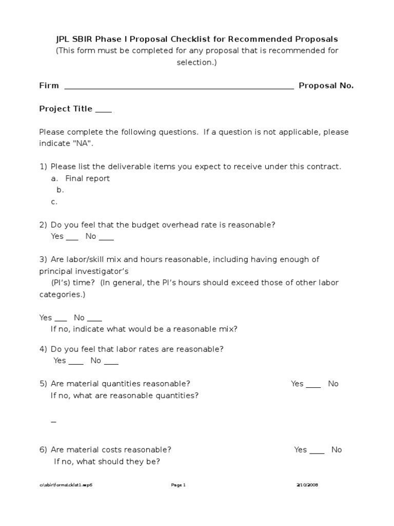 NASA: Phase I Checklist | PDF | Business | Economies