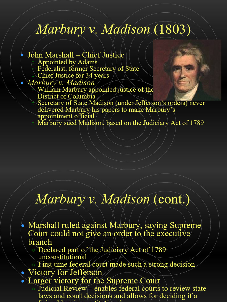 Landmark Supreme Court Cases Overview | PDF | John Marshall | Marbury V ...