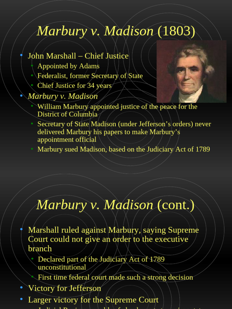 Landmark Supreme Court Cases Summary | PDF | John Marshall | Marbury V ...