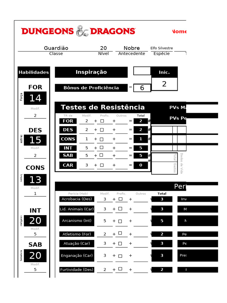 d&d 5.5 Ficha Automatica | PDF | Mágico (fantasia) | Fantasia