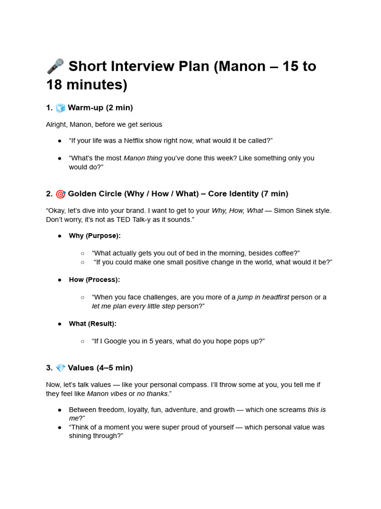 Short Interview Plan for Brand Identity | PDF