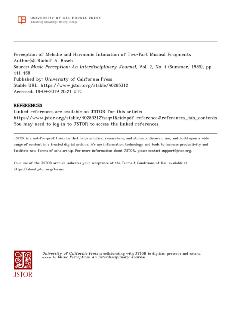 Dudolf a Perception of Melodic and Harmonic Int of Two-Part Music | PDF ...