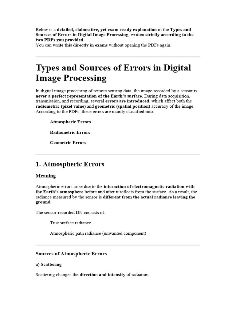 Types of Error and Correction | PDF | Scattering | Remote Sensing