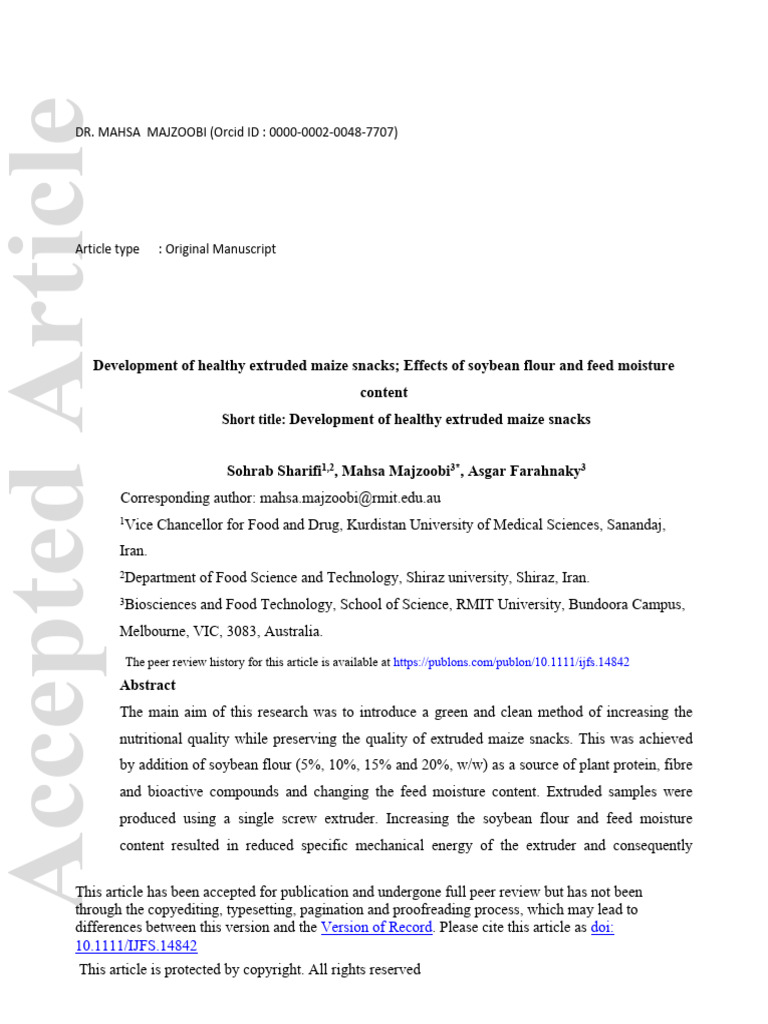 Healthy Extruded Maize Snacks Development | PDF