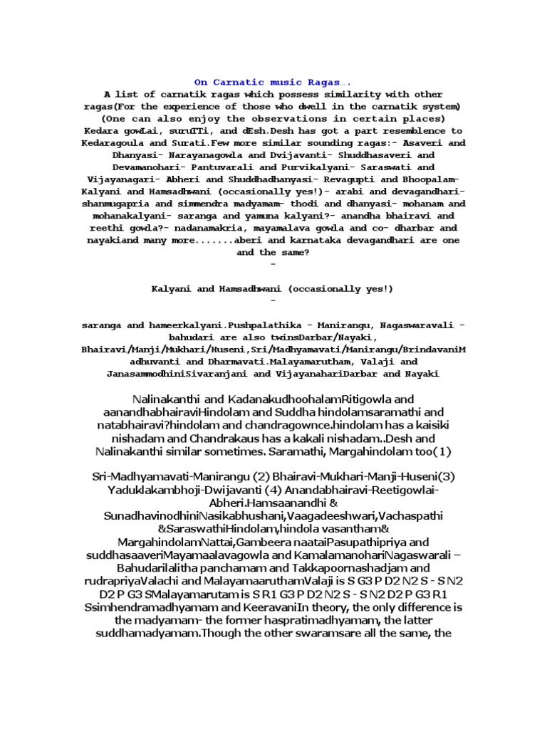 On Carnatic Music Ragas | PDF | Musical Scales | Classical And Art ...