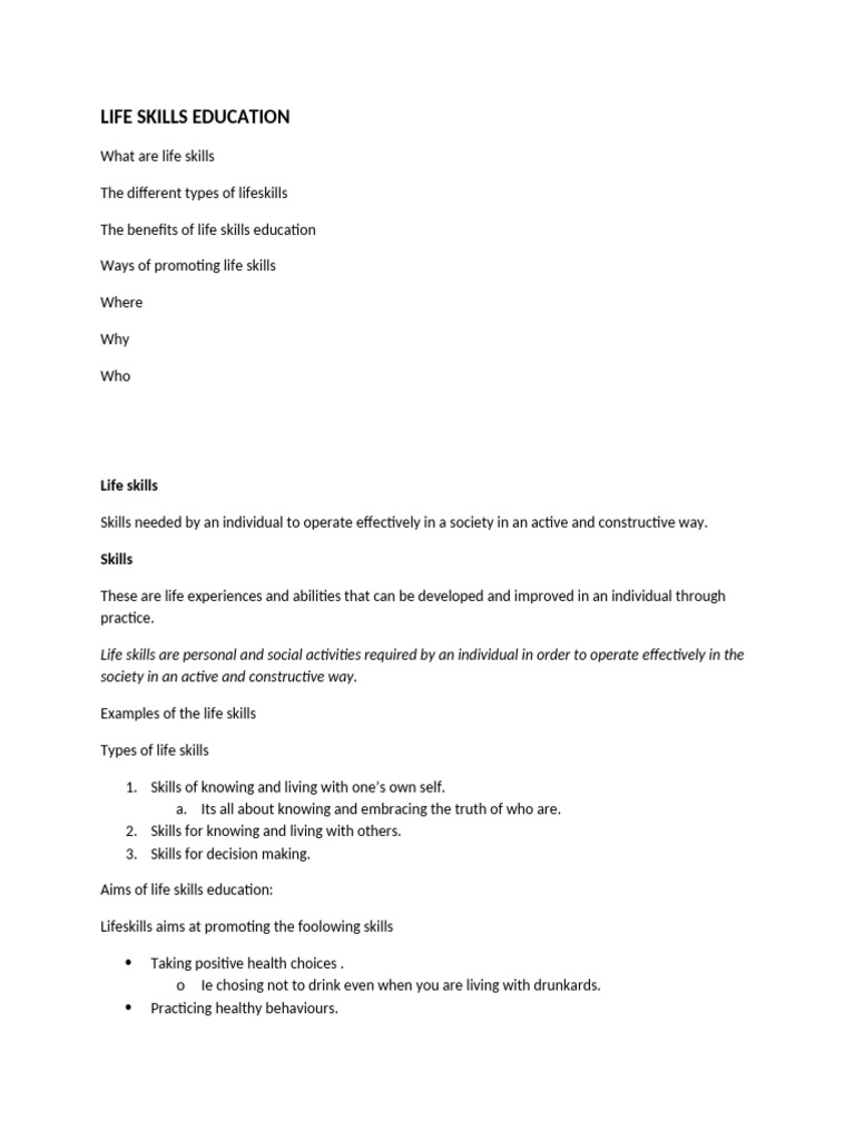 Life Skills Education Notes | PDF