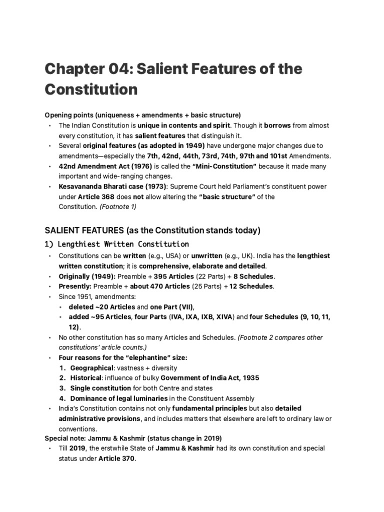Chapter 04 Salient Features of The Constitution | PDF | Habeas Corpus ...