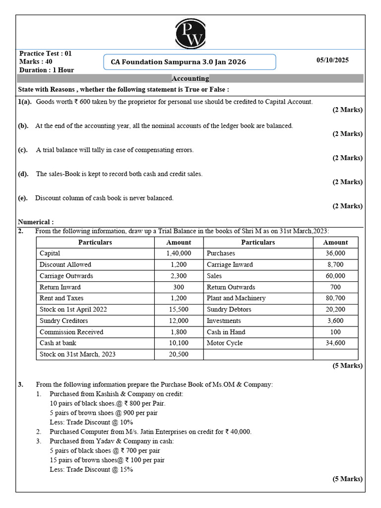 Accounting Practice Test with Solutions | PDF | Cheque | Credit