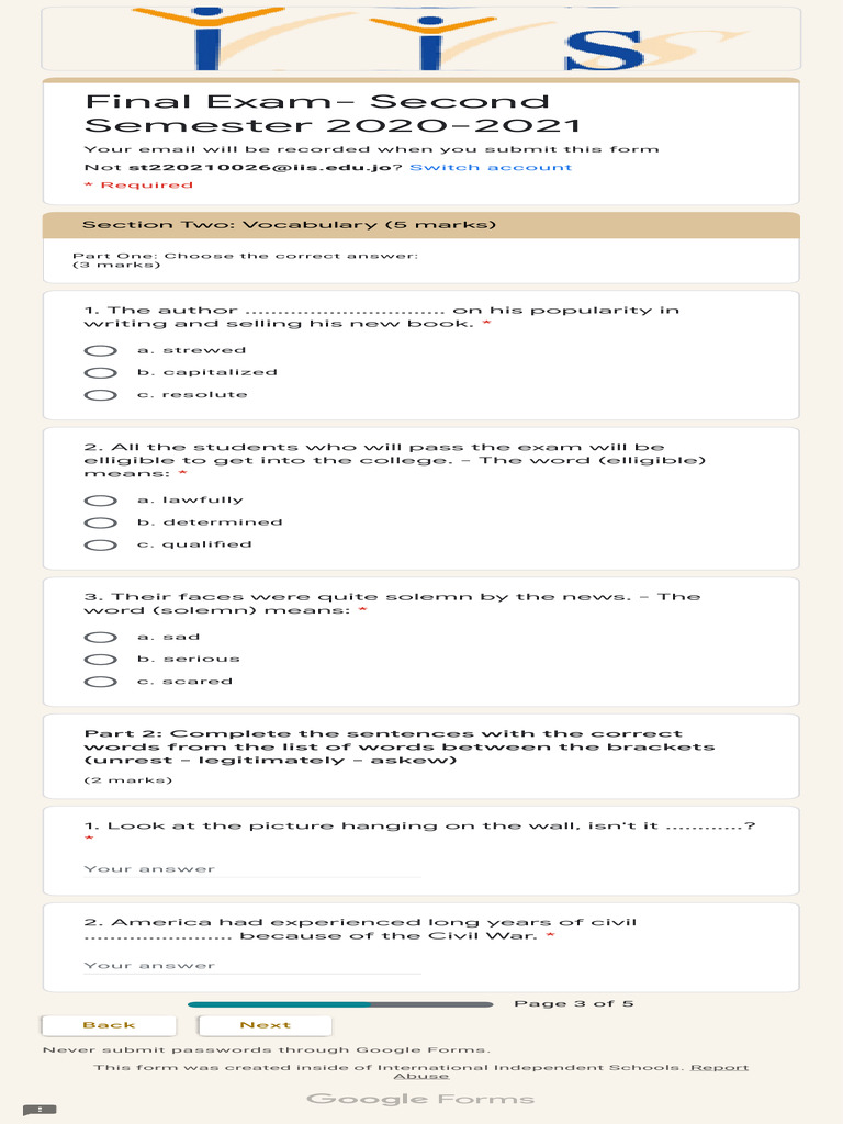 Final Exam- Second Semester 2020-2021 | PDF