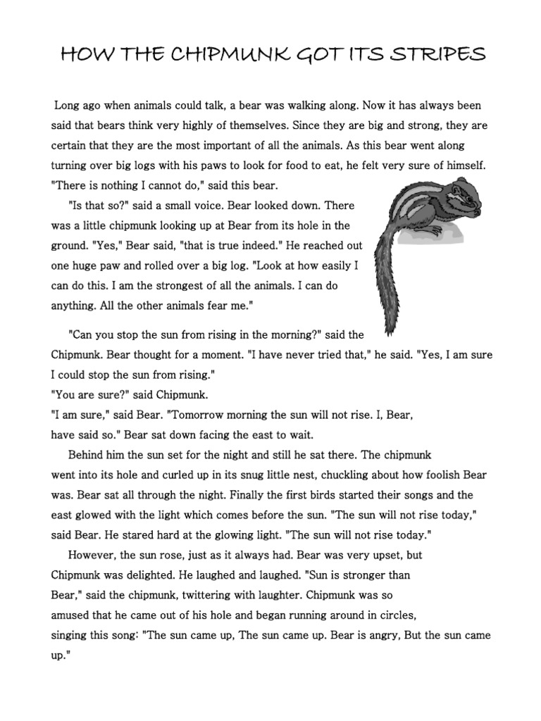 The Legend of Chipmunk's Stripes | PDF | Bears