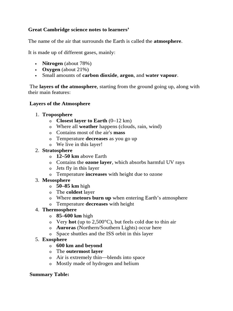 Cambridge Science Notes Overview | PDF | Atmosphere Of Earth | Rock ...