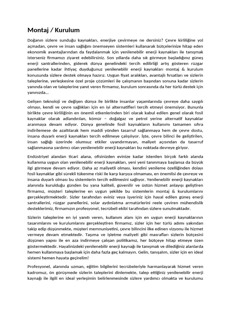 Montaj - Kurulum | PDF
