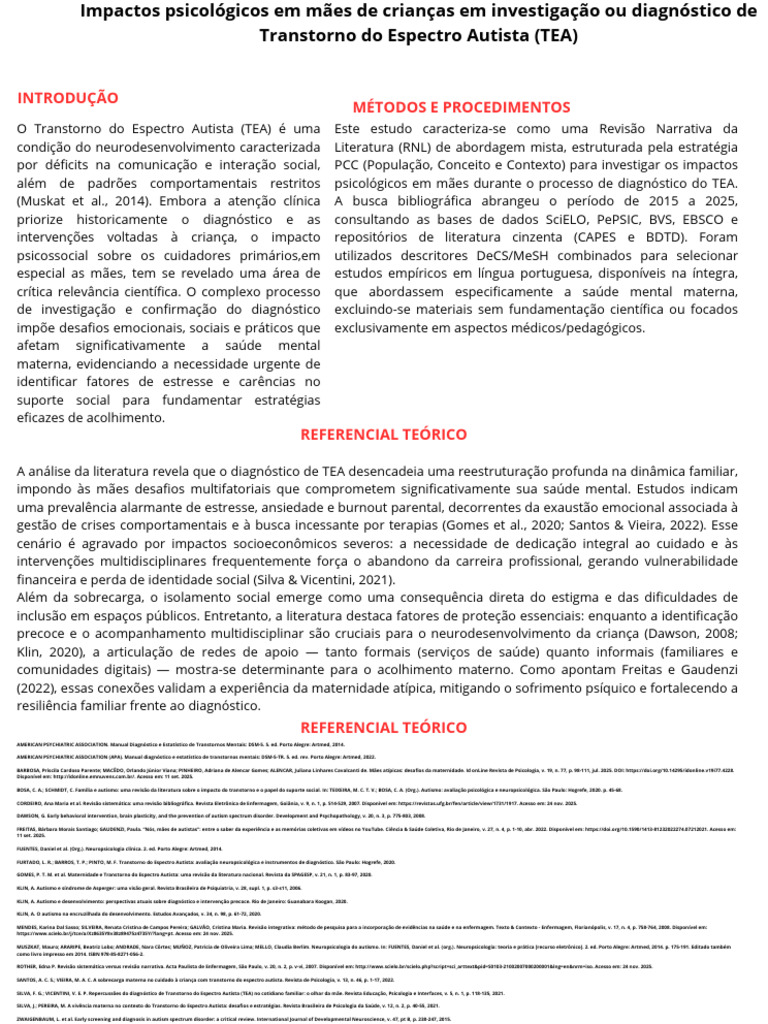 A análise da literatura revela que o diagnóstico de TEA desencadeia uma ...