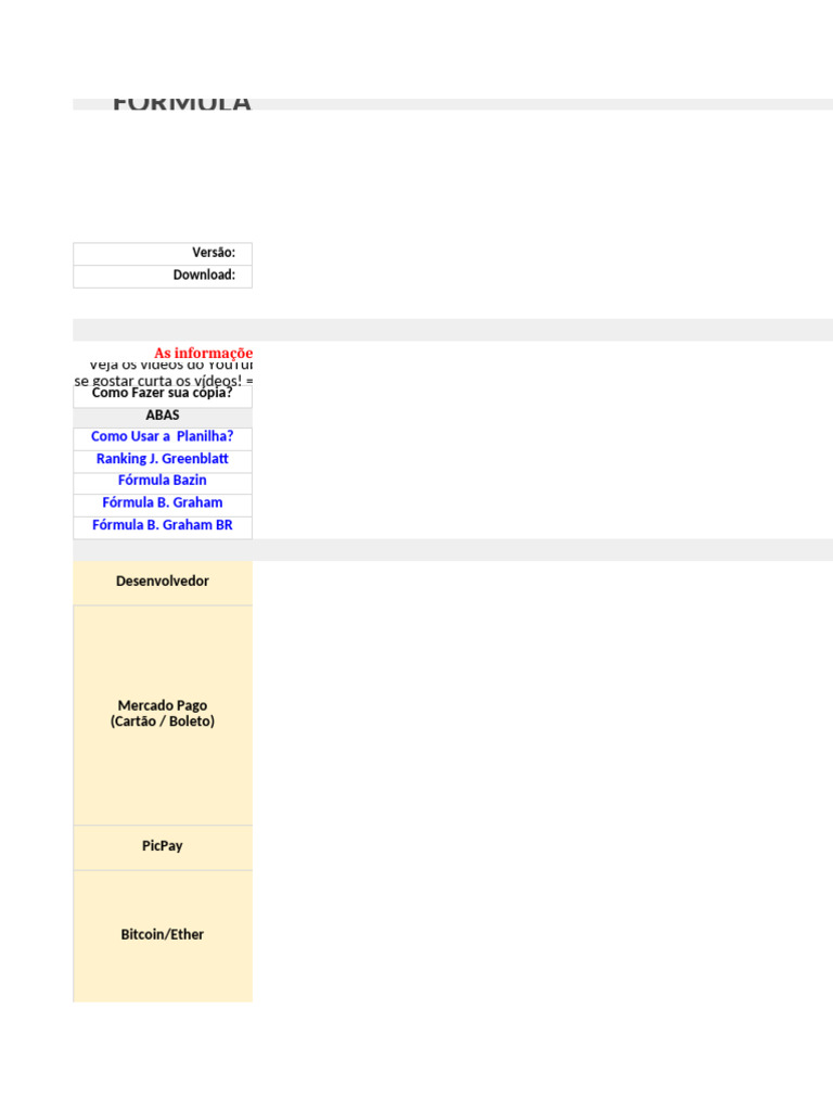 Cópia de v1.0.10_Fórmulas Mágicas (dlombelloplanilhas) Beta | PDF | YouTube