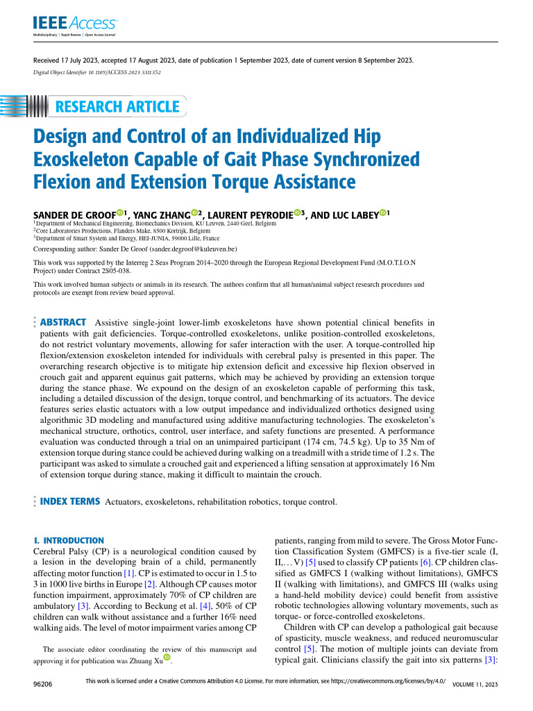 Design and Control of An Individualized Hip Exoskeleton Capable of Gait ...