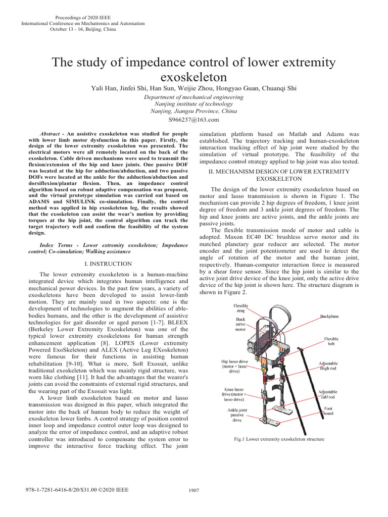 The Study of Impedance Control of Lower Extremity Exoskeleton | PDF ...