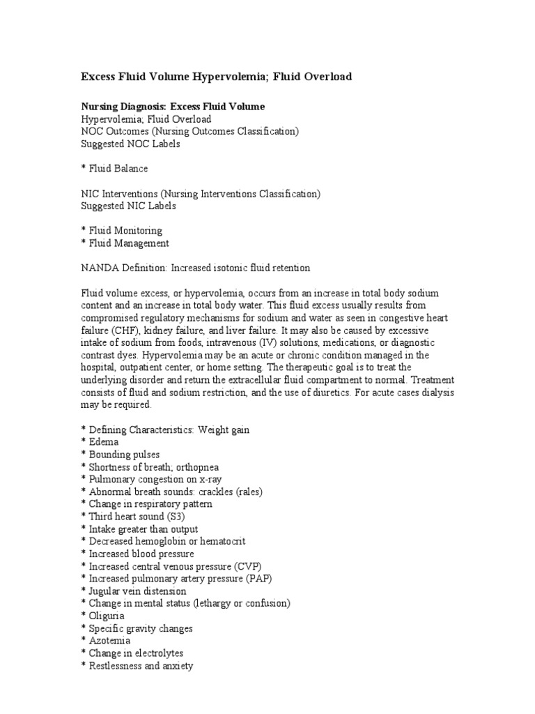 Excess Fluid Volume Hypervolemia | PDF | Science & Mathematics