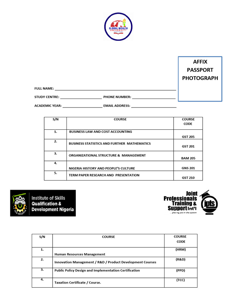 Gwu & Jpts Year Two 1st Semester Academic Course Form | PDF | Human ...