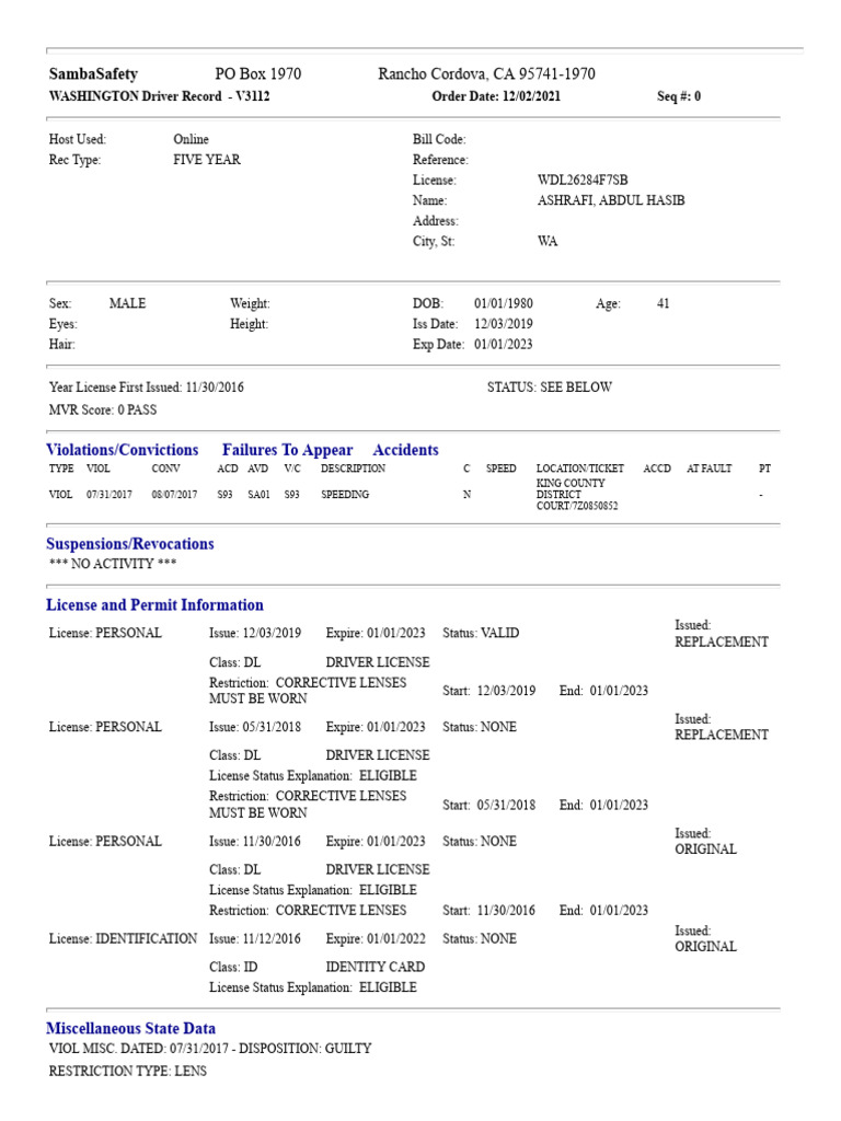 MVR for Abdul Ashrafi | PDF | Driver's License | Government And Personhood