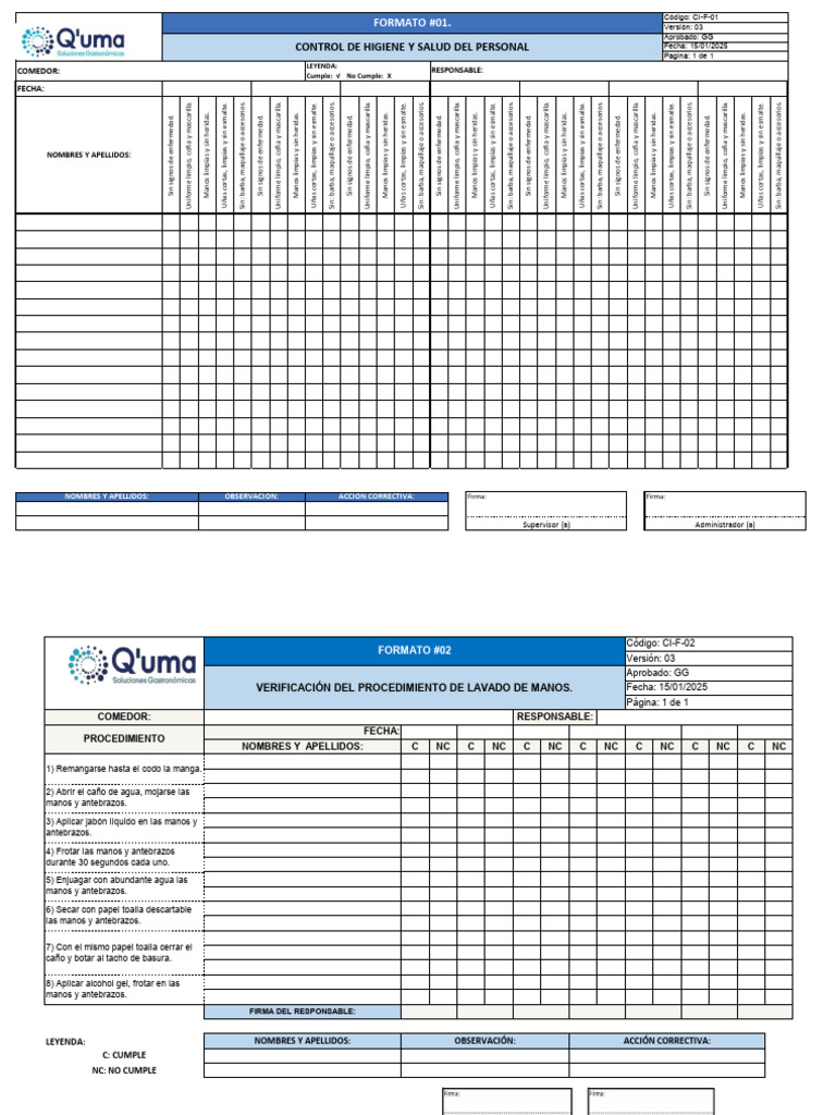 Formatos de Calidad e Inocuidad 2025 (1) | PDF | Productos cosméticos ...