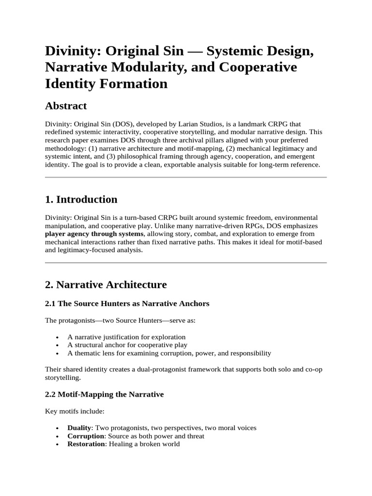 Analyzing Divinity: Original Sin's Design | PDF | Narrative | Identity ...