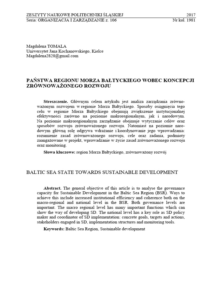 Baltic Sea State Towards Sustainable Dev | PDF