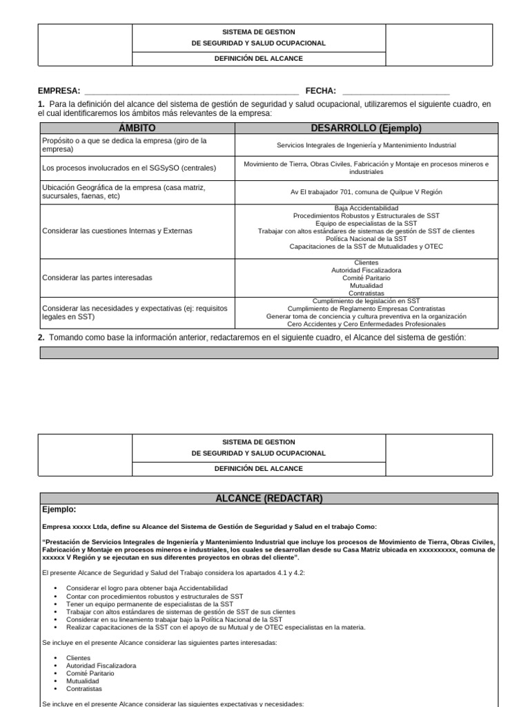 Alcance del Sistema de Gestión SST | PDF | Seguridad y salud ...