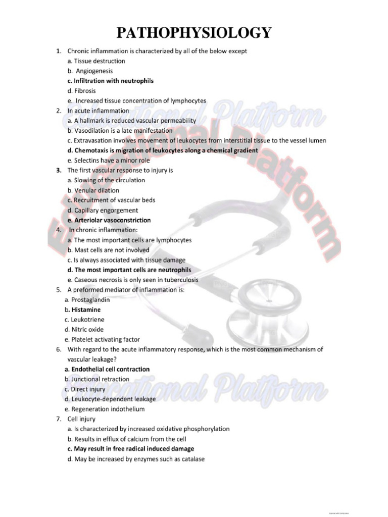 Pathophysiology 3rd Semester BSN Mcqs for Practice,Educational Platform ...